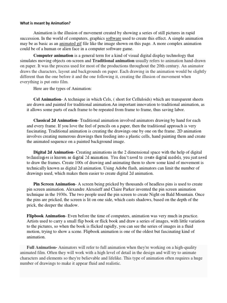 Traditional Animation Usually Refers To Animation Hand-Drawn | PDF ...