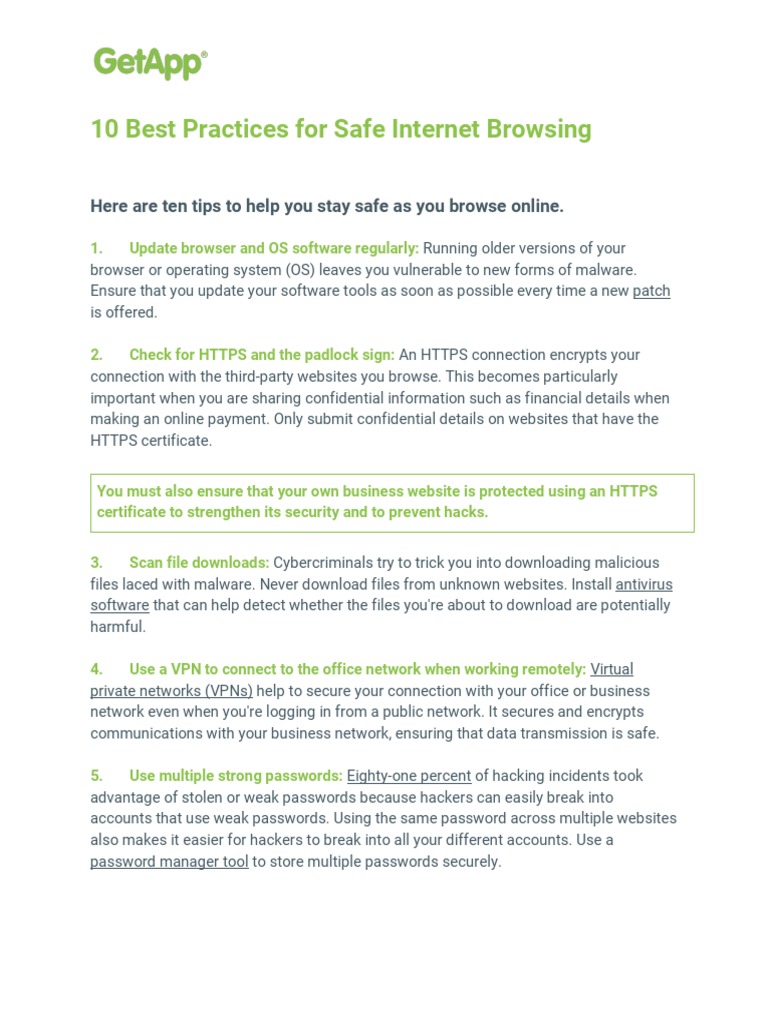 10 Best Practices For Safe Internet Browsing | PDF | Malware | Password