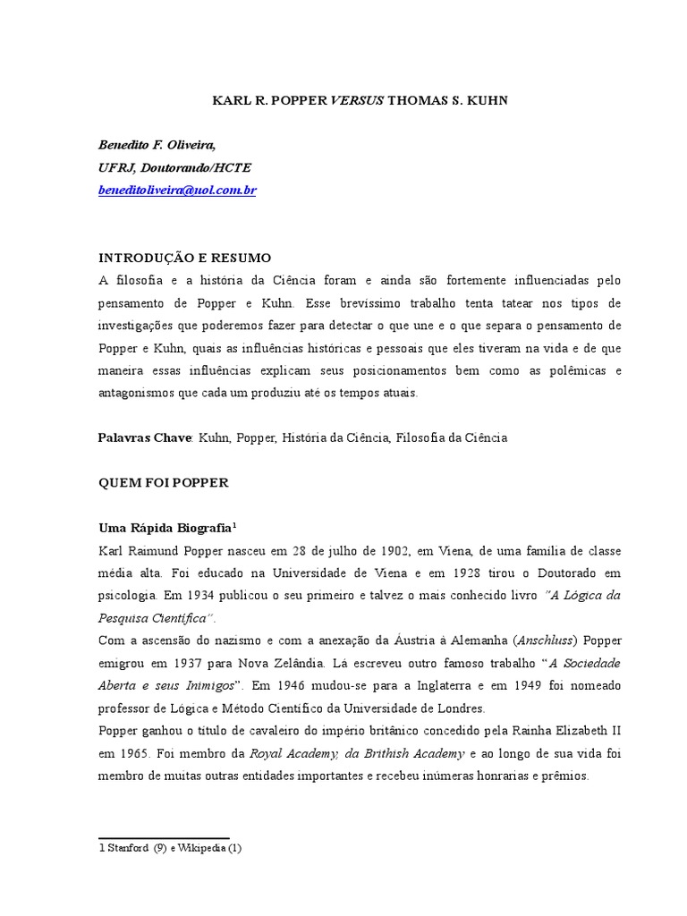 Karl R. Popper Versus Thomas S. Kuhn | PDF | Karl Popper | Science
