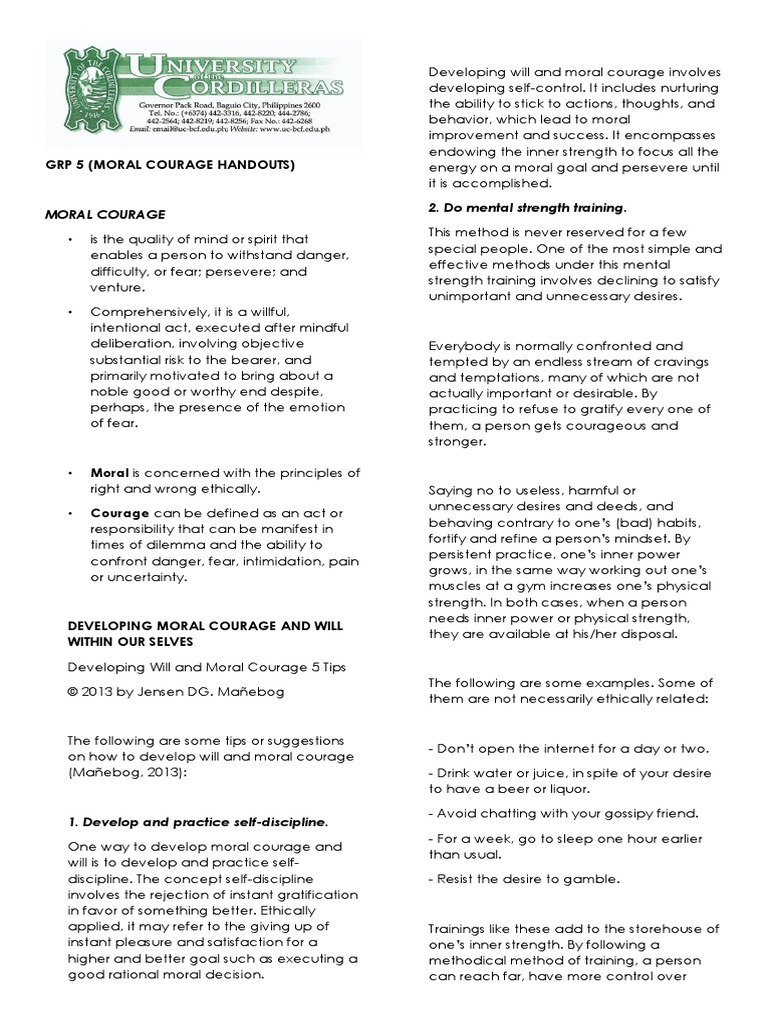 GRP 5 Moral Courage Handouts | PDF | Courage | Metaphysics Of Mind