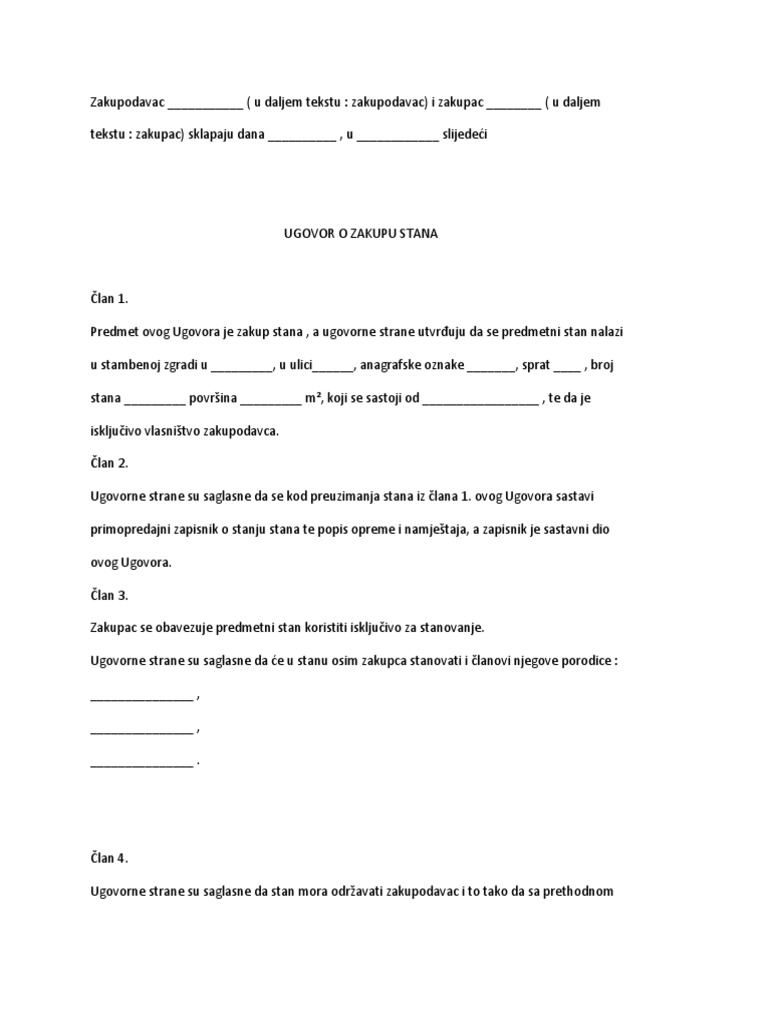 Ugovor o Zakupu Stana | PDF