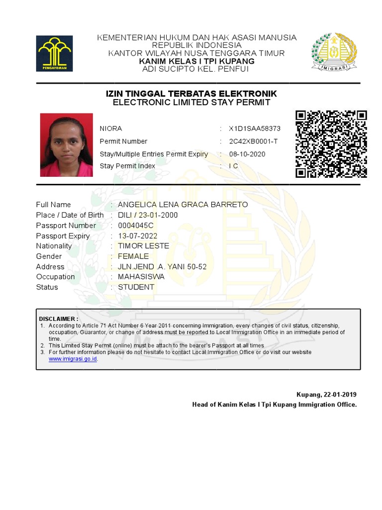 Izin Tinggal Terbatas Elektronik: Electronic Limited Stay Permit | PDF