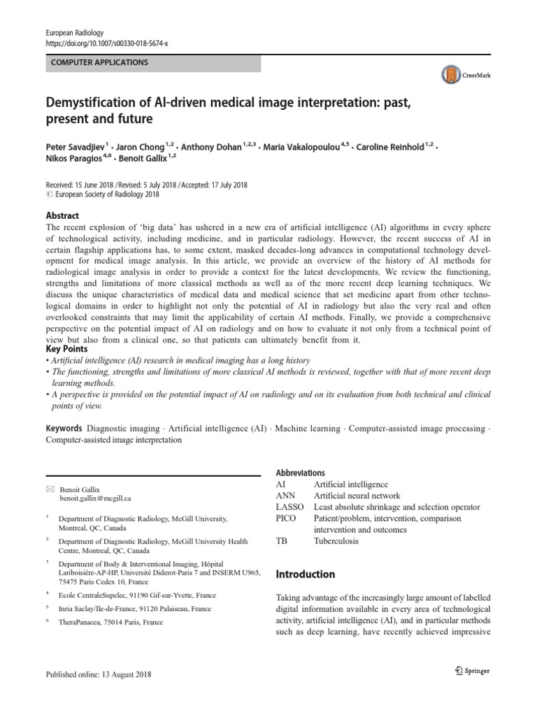 Savadjiev2018 Article DemystificationOfAI-drivenMedi | PDF | Deep ...