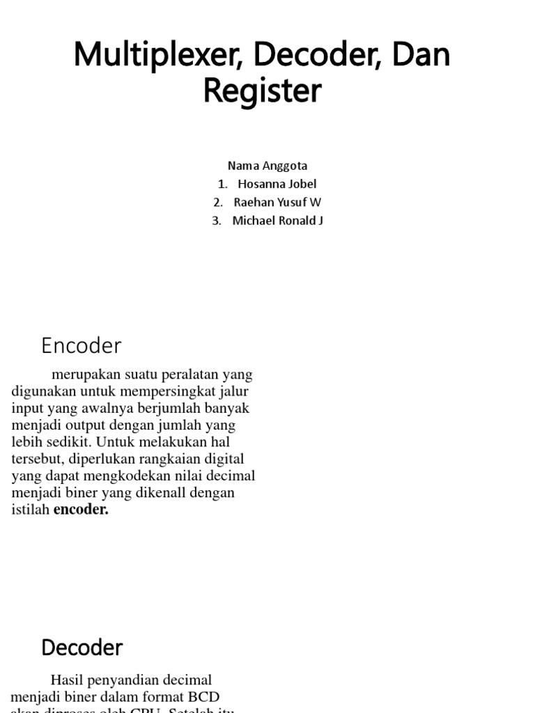 Multiplexer, Decoder, Dan Register (Original) | PDF