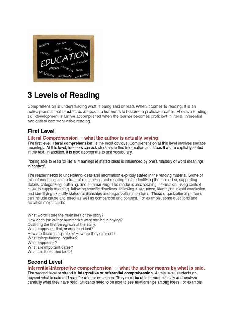Levels of Reading | PDF | Reading Comprehension | Epistemology