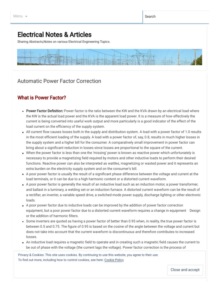 Automatic Power Factor Correction - Electrical Notes & Articles | PDF ...
