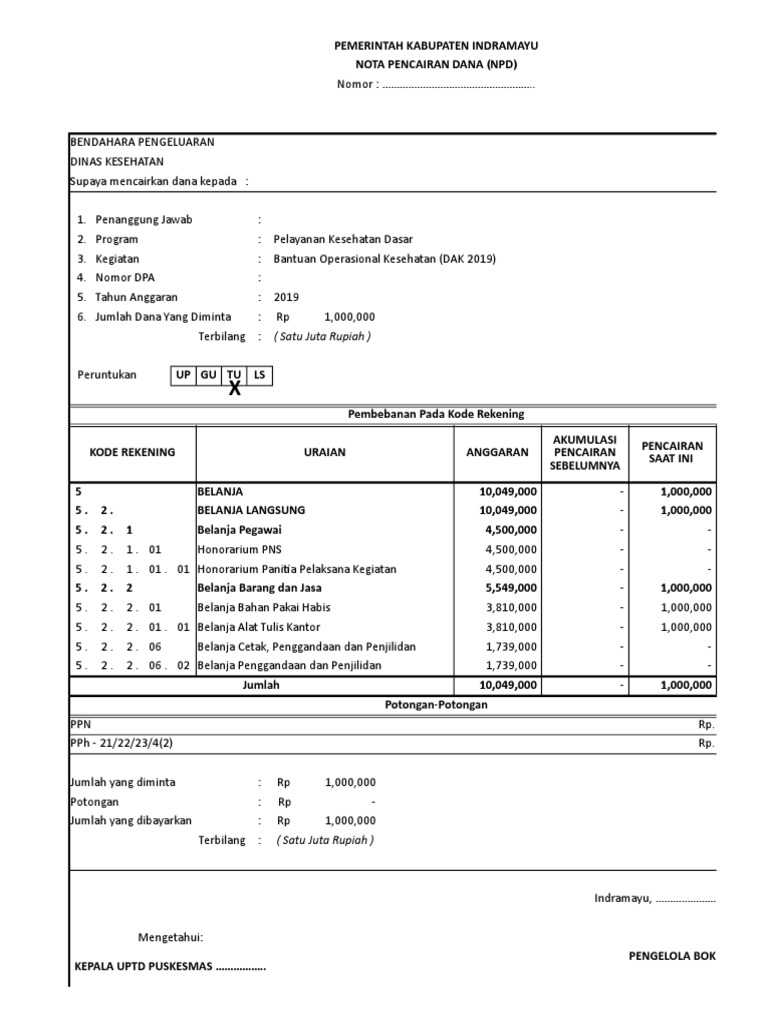 Contoh Nota Pencairan Dana (NPD) | PDF