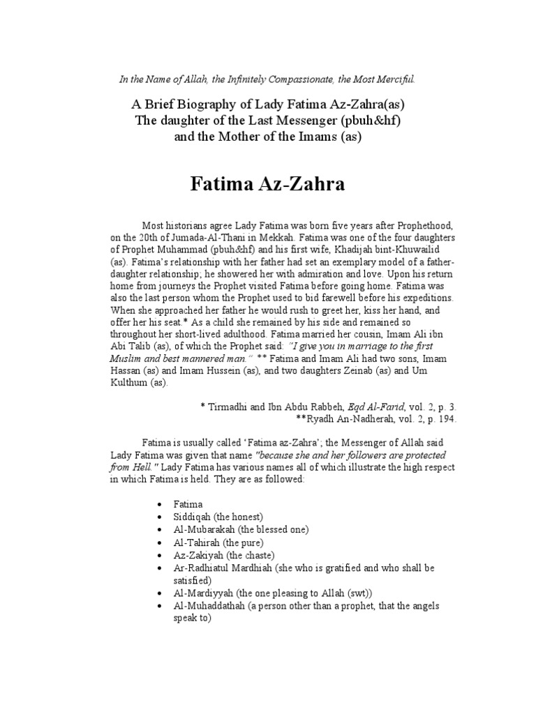 Fatima Az-Zahra | PDF | Ali | Muhammad