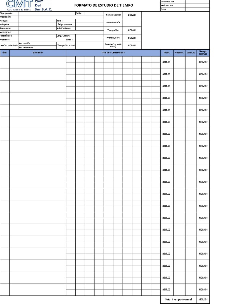 Formato De Estudio De Tiempos Descargar Gratis Pdf Informática Y