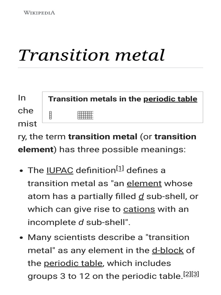 Transition Metal - Wikipedia | PDF | Transition Metals | Catalysis