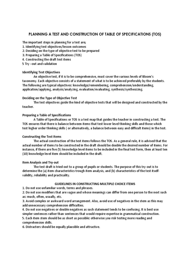Planning and Construction of Objective Tests | PDF | Essays | Question