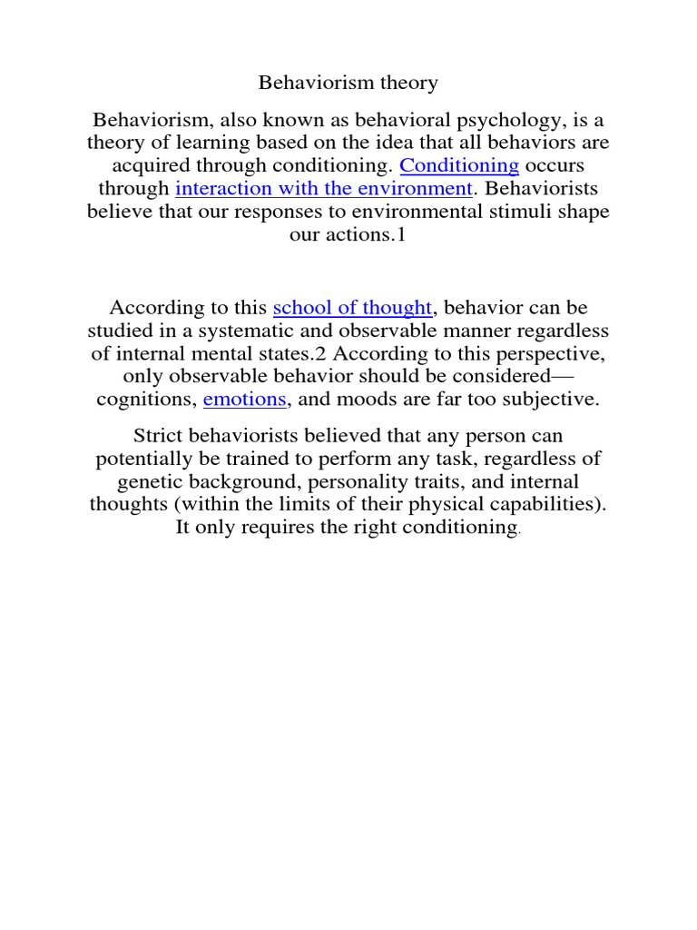 Behaviorism Theory | PDF