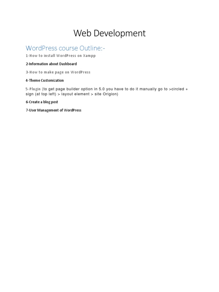 Web Development: Wordpress Course Outline | PDF