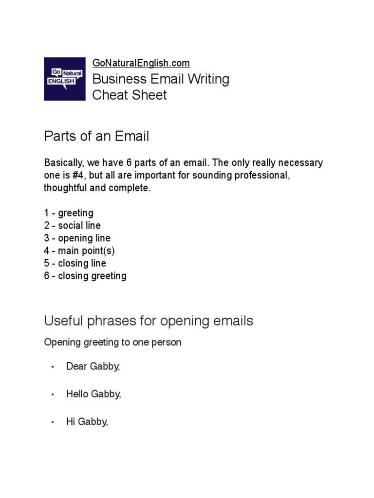 Email Parts Breakdown for Professionals | PDF | Question