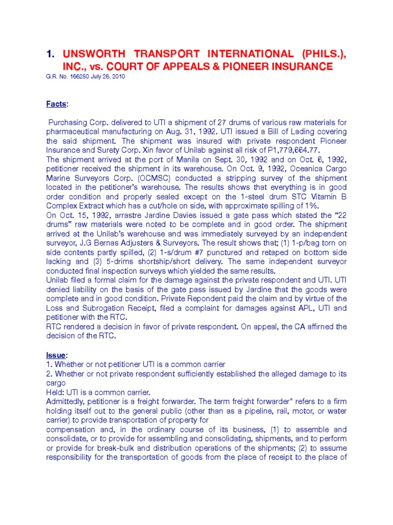 Bill of Lading Cases - tranSPO 1 | PDF | Bill Of Lading | Cargo