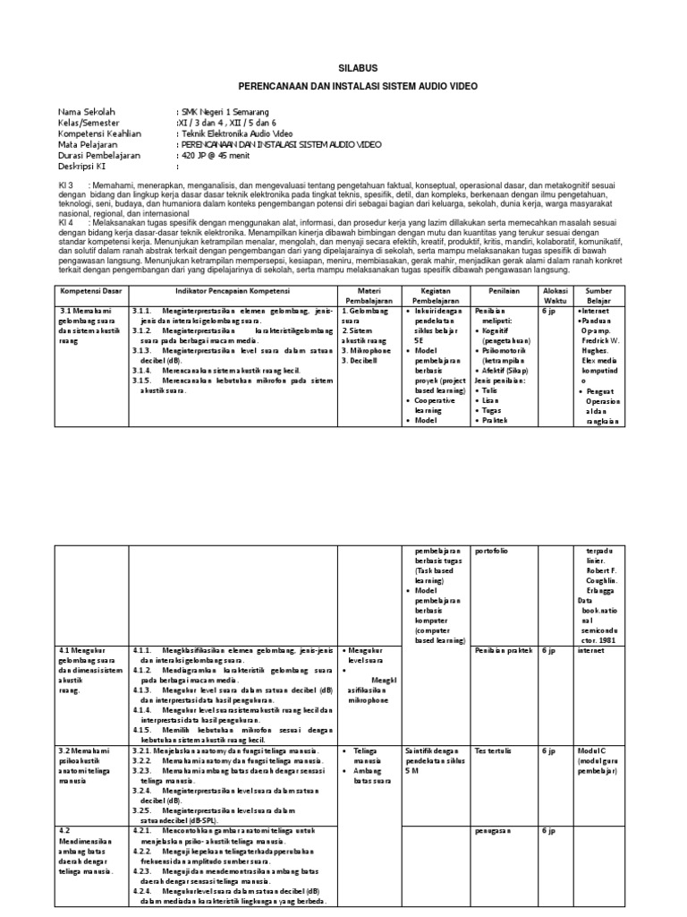 Silabus Perencanaan Dan Instalasi Sistem Audio Video | PDF