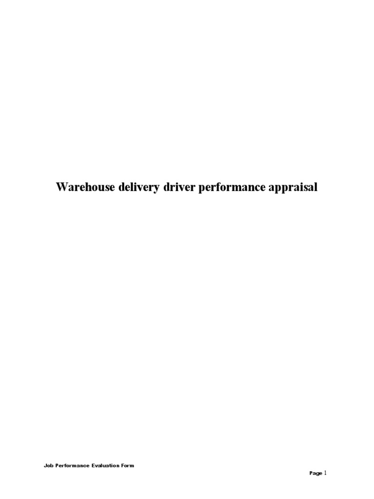 Warehouse Delivery Driver Performance Appraisal: Job Performance ...