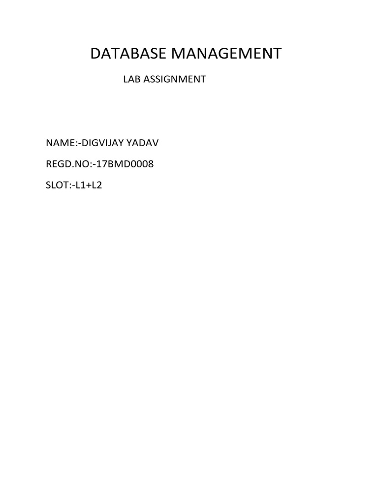 Database Management: Lab Assignment | PDF