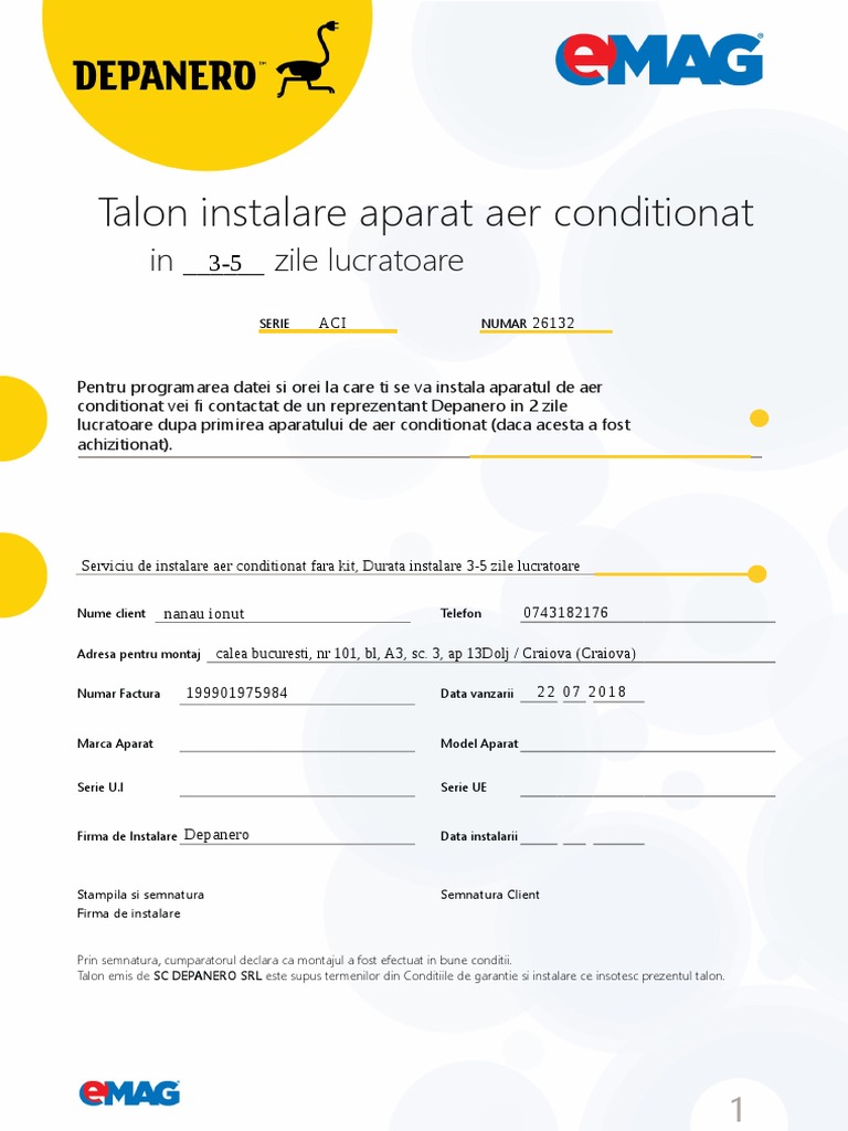 Talon Instalare Aer Conditionat PDF | PDF