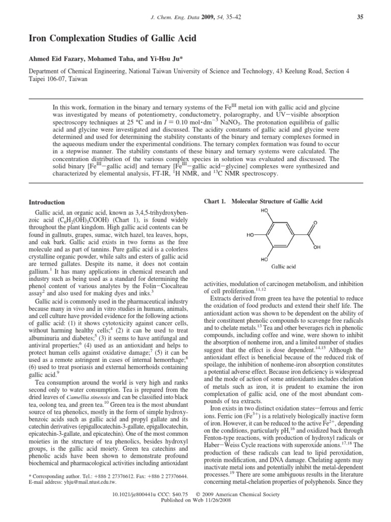 Iron Complexation Studies of Gallic Acid | PDF | Ph | Polyphenol