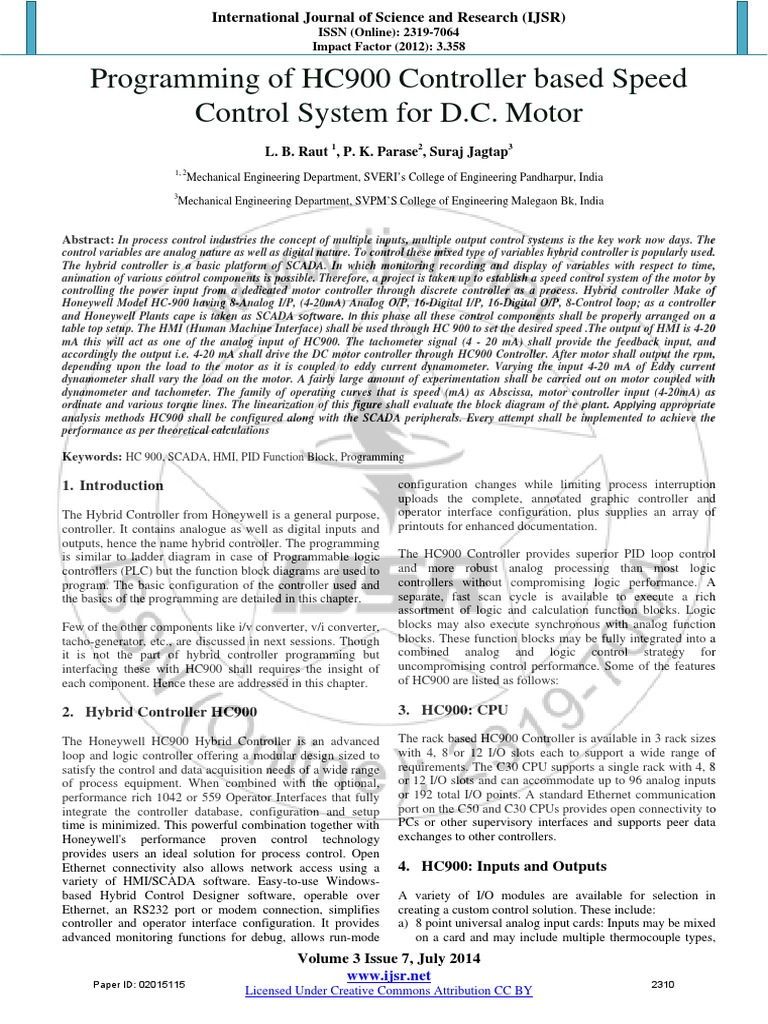 Programming of HC900 Controller Based Speed Control System For D.C. Motor | PDF | Control Theory ...