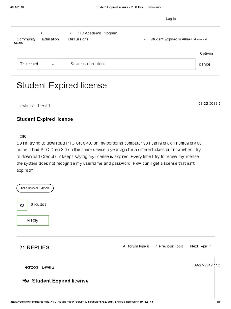 Student Expired License - PTC User Community | PDF | User (Computing ...
