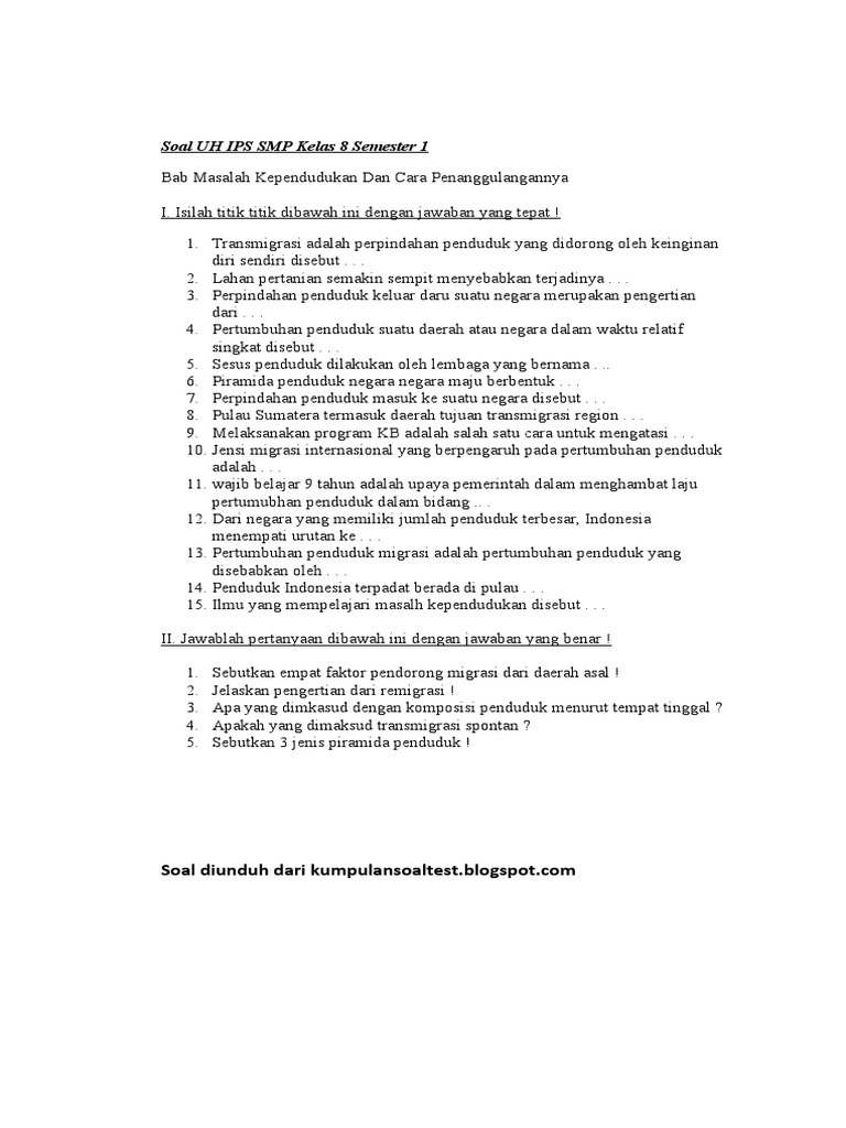 Soal UH IPS SMP Kelas 8 Semester 1 | PDF