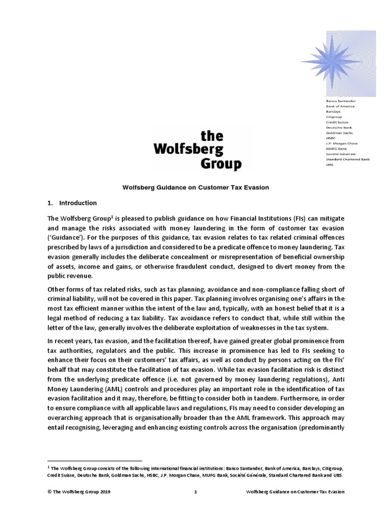 Wolfsberg Guidance On Tax | PDF | Money Laundering | Regulatory Compliance