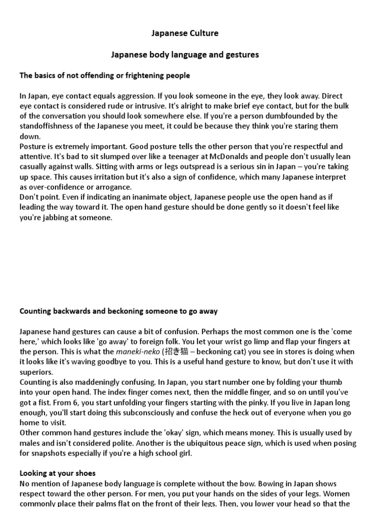 Japanese Culture Japanese Body Language and Gestures: The Basics of Not ...