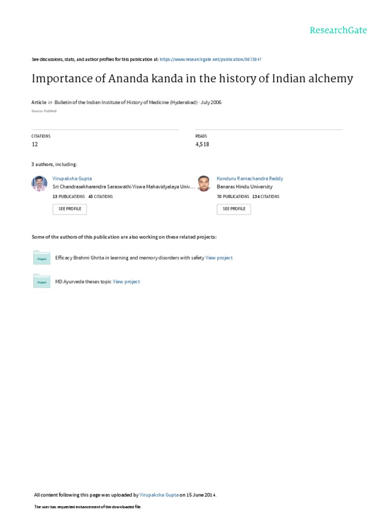 Importance of Ananda Kanda in The History of Indian Alchemy | PDF | Ayurveda