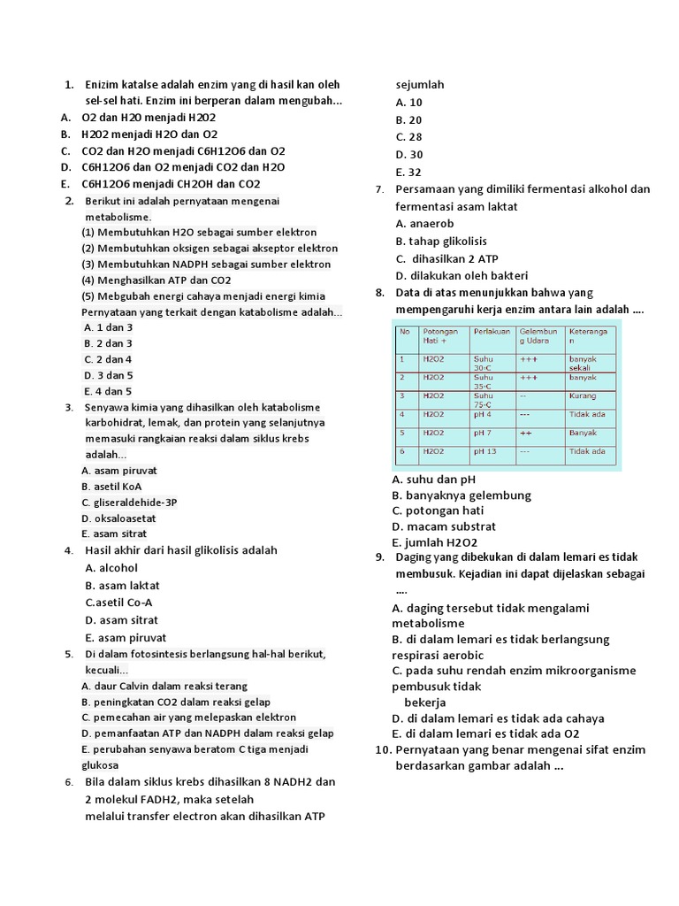 Soal Metabolisme Kelas XII | PDF