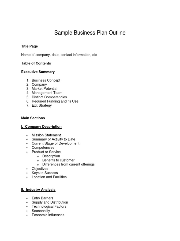 Sample Business Plan Outline PDF | PDF | Market Analysis | Competition