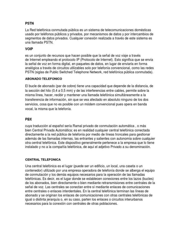 PSTN | PDF | Central telefónica | Red Telefónica Conmutada