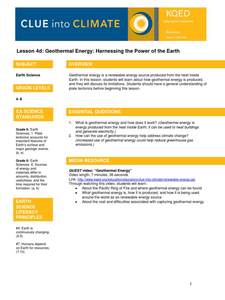 Lesson 4d Geothermal Energy | PDF | Geothermal Energy | Energy Development