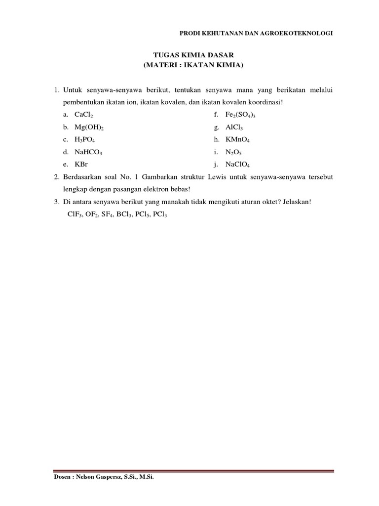 Tugas Kimia Dasar: Ikatan Kimia | PDF