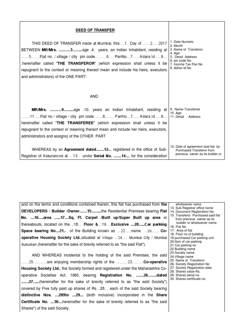 16 Transfer Deed For Flat or Unit | PDF | Ownership | Deed