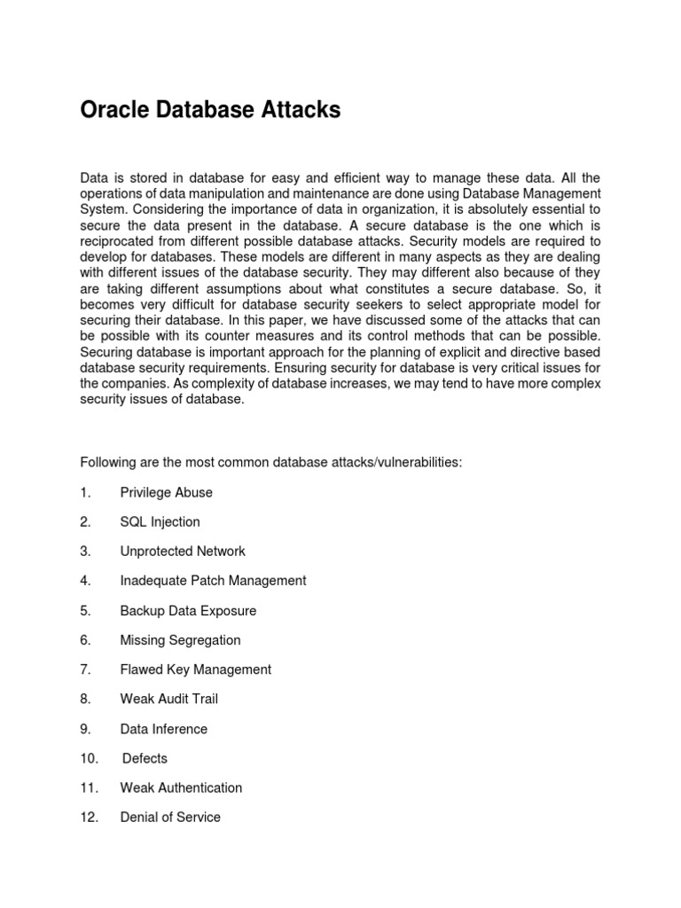 Securing the Oracle: Analyzing Common Database Attacks and Their ...