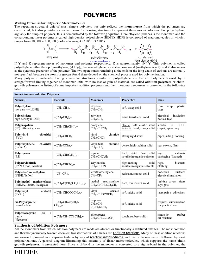 Fiitjee: Polymers | PDF | Copolymer | Polymers