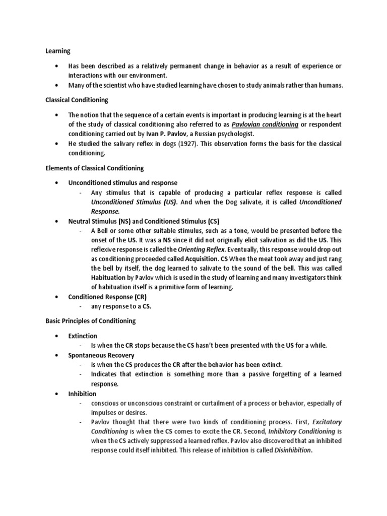 Learning | PDF | Classical Conditioning | Reinforcement