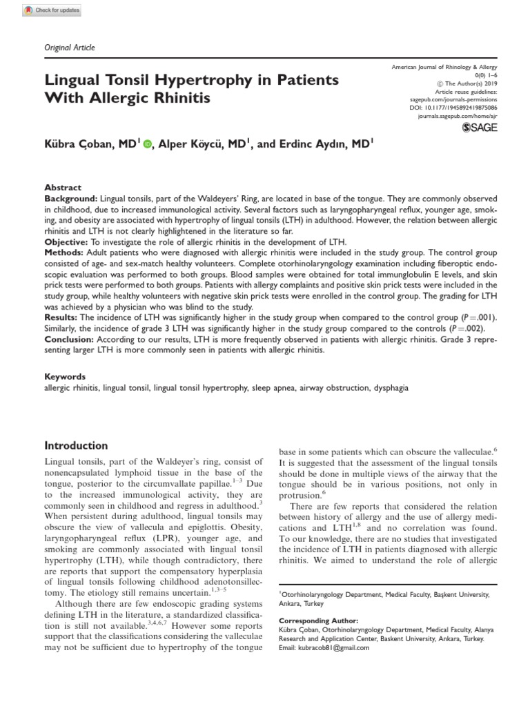 Lingual Tonsil Hypertrophy in Patients With Allergic Rhinitis | PDF ...