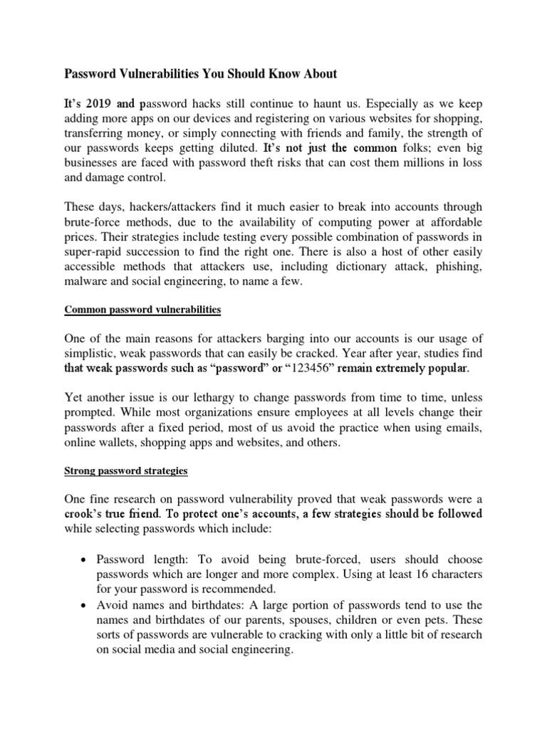 Password Vulnerabilities 2019 | PDF | Password | Social Engineering ...