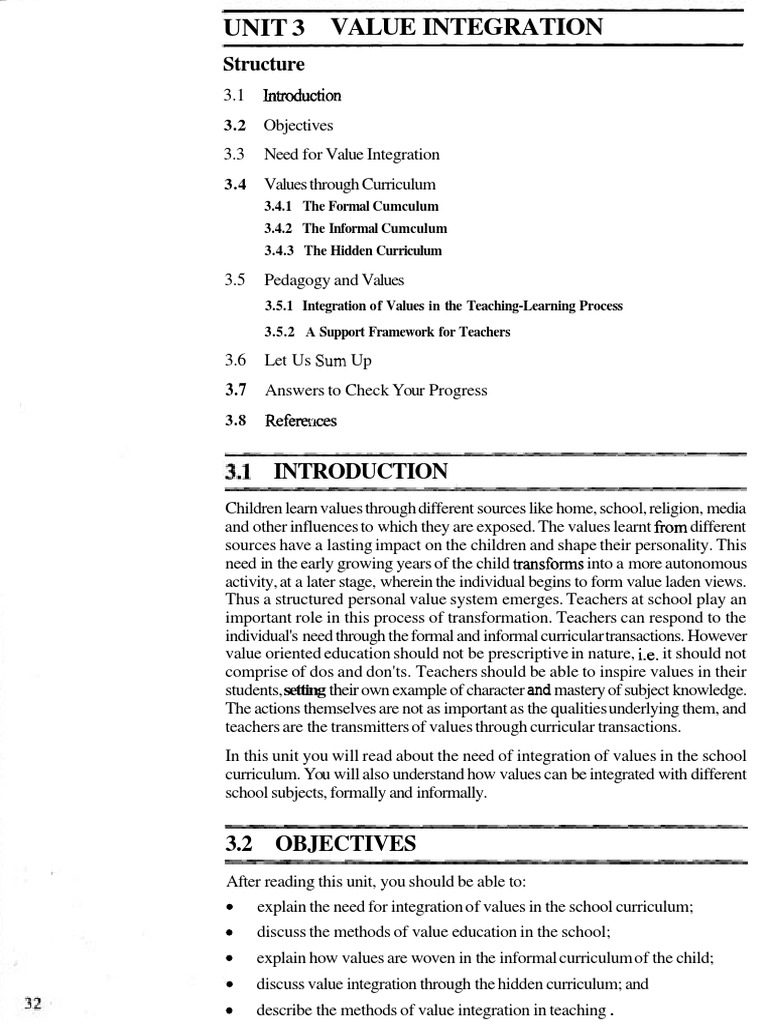 Unit Value Integration: Structure | PDF | Teachers | Curriculum