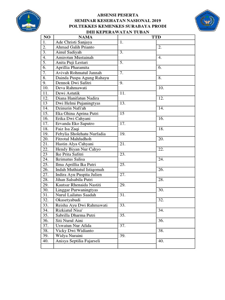 Absensi Seminar t1 | PDF