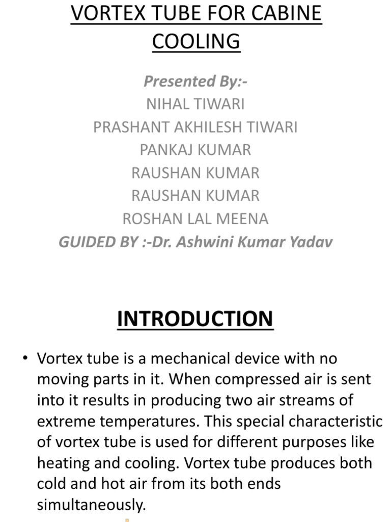 Vortex Tube Cooling System Overview | PDF | Physical Chemistry ...