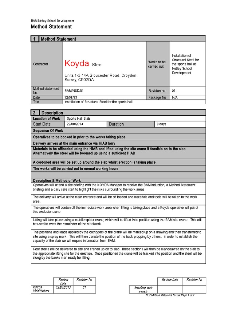 Method Statement | PDF | Personal Protective Equipment | Crane (Machine)