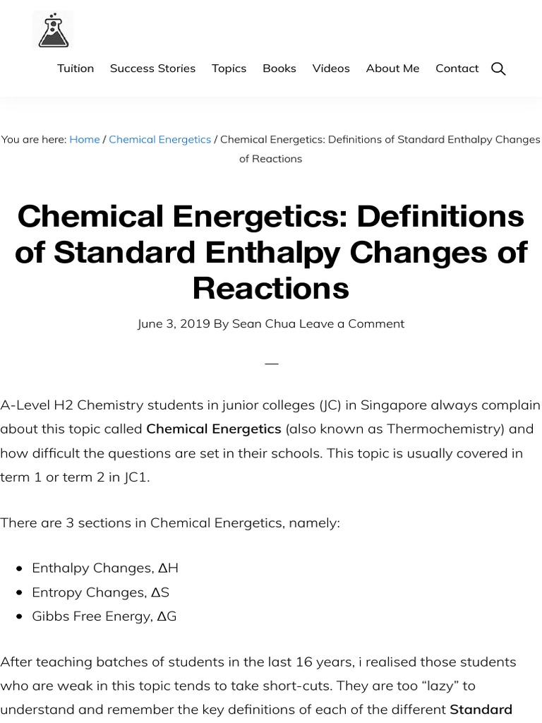 Definitions of Standard Enthalpy Changes | PDF | Chemical Thermodynamics | Ion