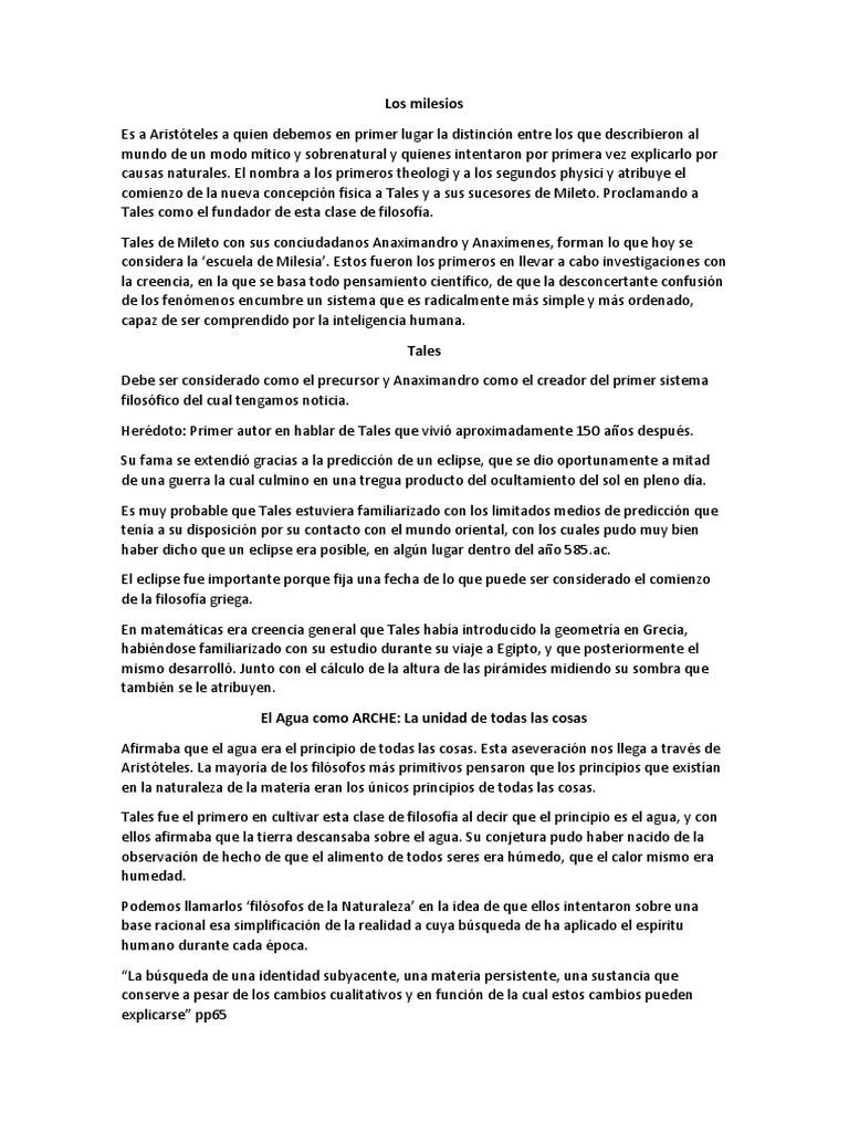 Los Milesios | PDF | Aristóteles | Agua