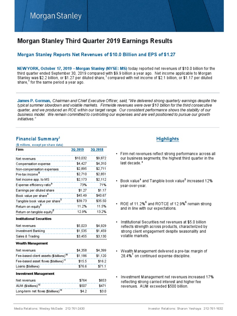 Morgan Stanley Third Quarter 2019 Earnings Results: Morgan Stanley ...