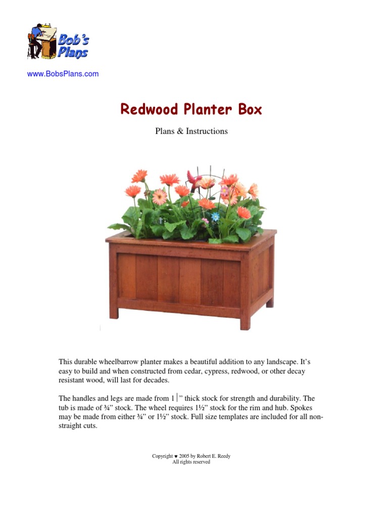 Redwood Planter Box: Plans & Instructions | PDF | Wood | Crafts