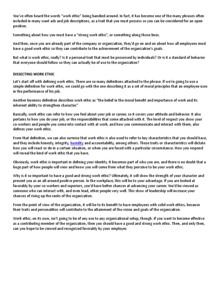 Work Ethics | PDF | Integrity | Employment